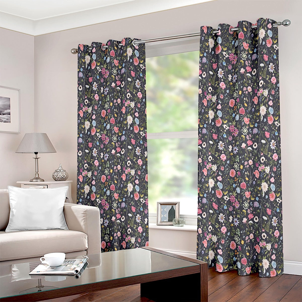 Black Floral Bohemian Style Eyelet Curtain – Adore India