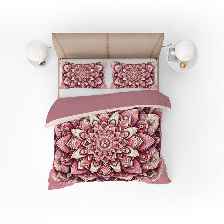 Pink Ombre Bohemian Lotus Reversible Quilt Cover Duvet Cover Set ...
