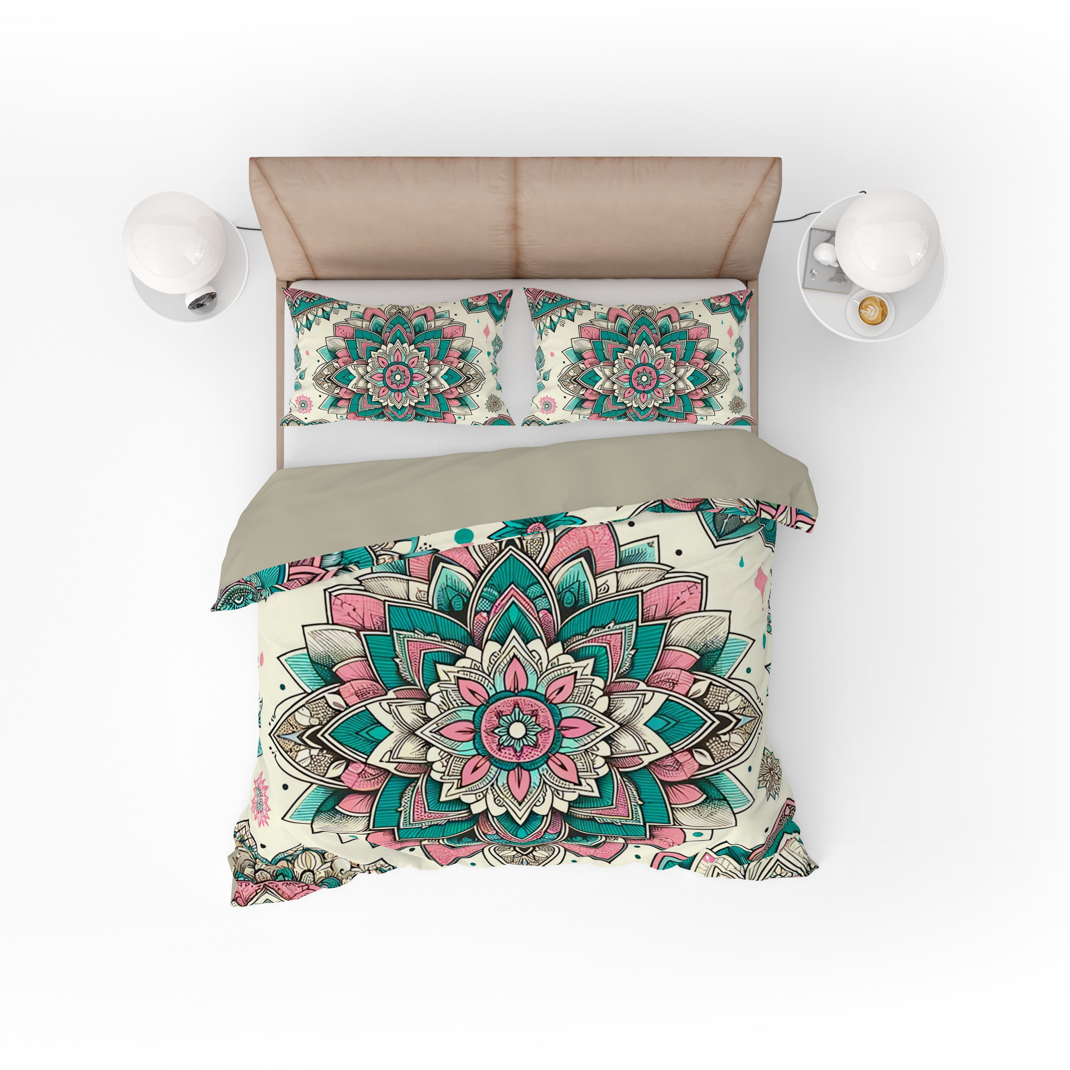 Bohemian Teal Mantra Mandala Reversible Quilt Cover Duvet Cover Set ...